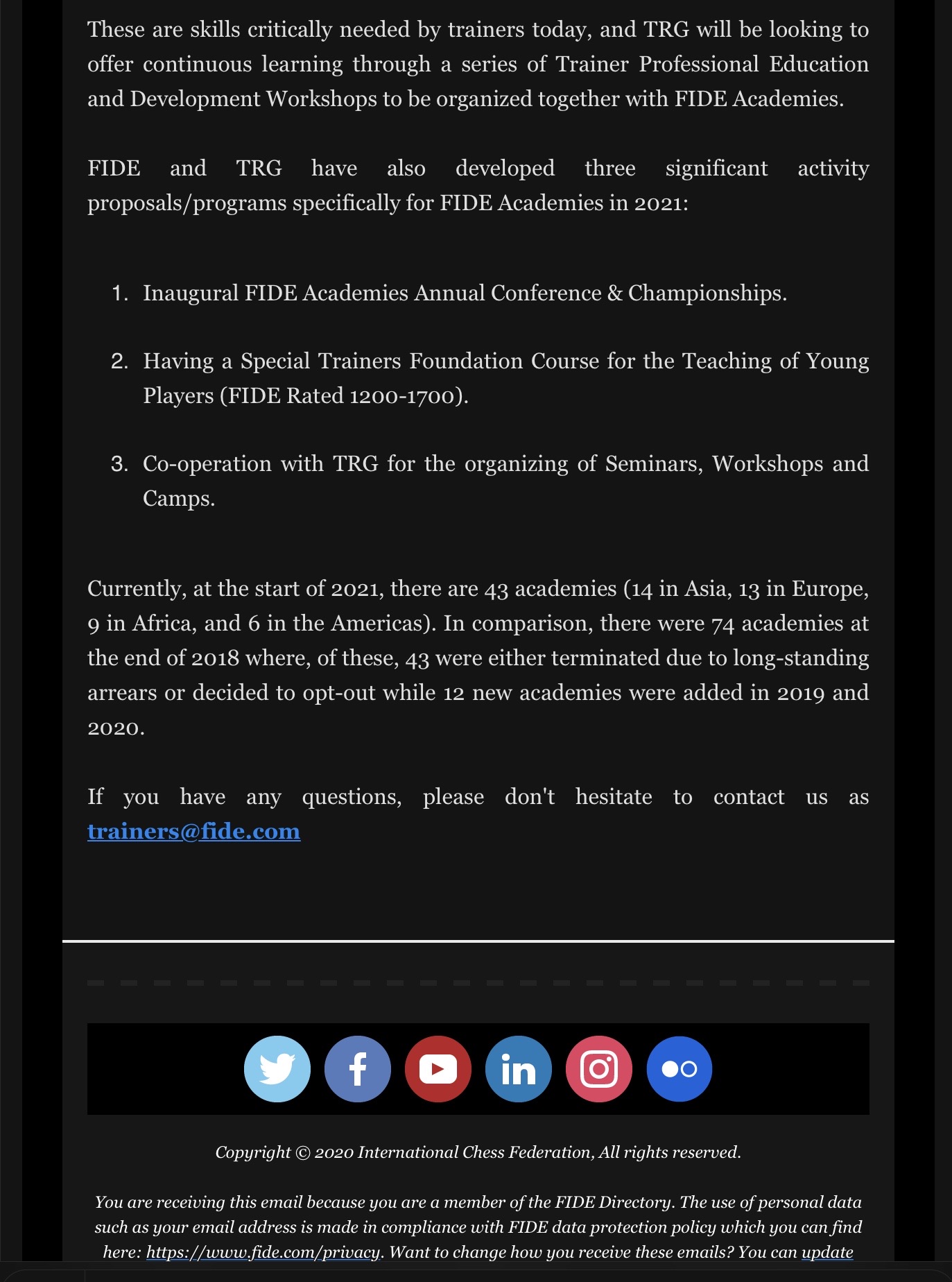 Update of the FIDE Endorsed Academies Program – FIDE Trainers’ Commission