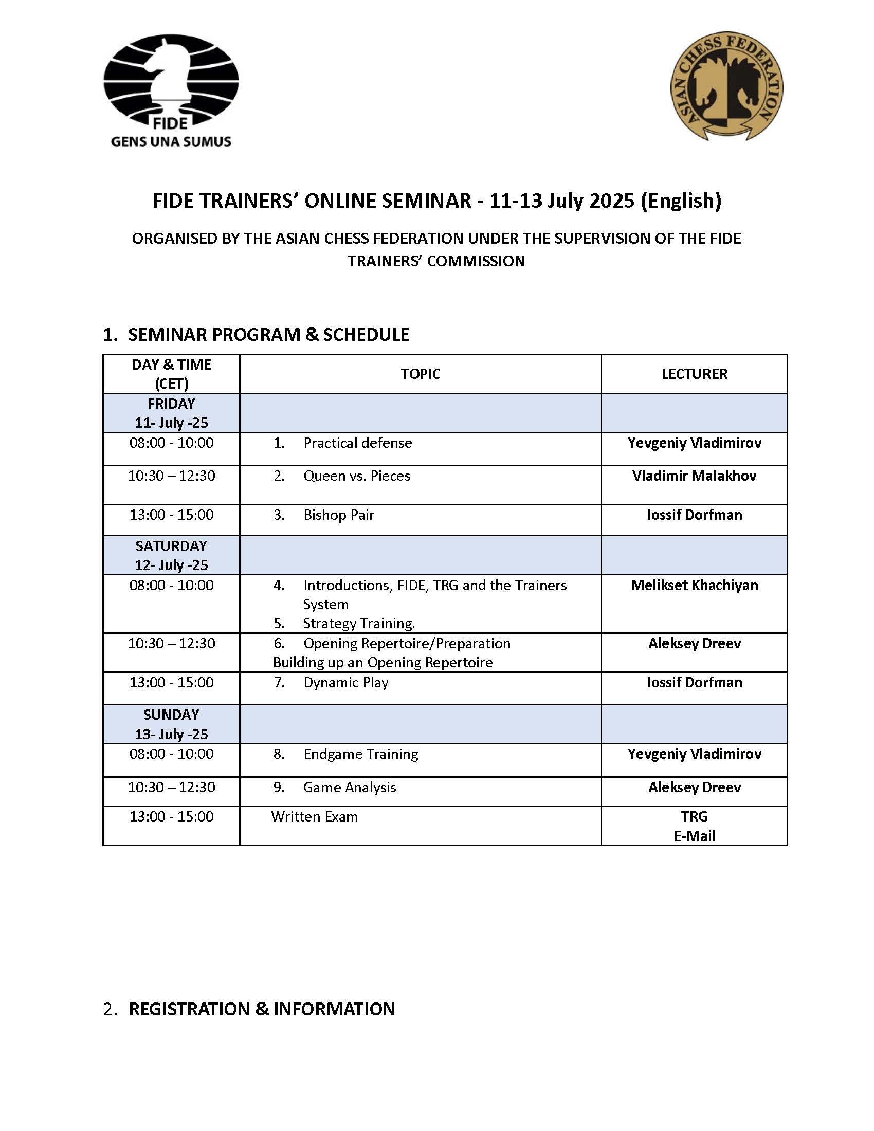 FIDE TRAINERS’ ONLINE SEMINAR – 11-13 July 2025 (English) – FIDE ...