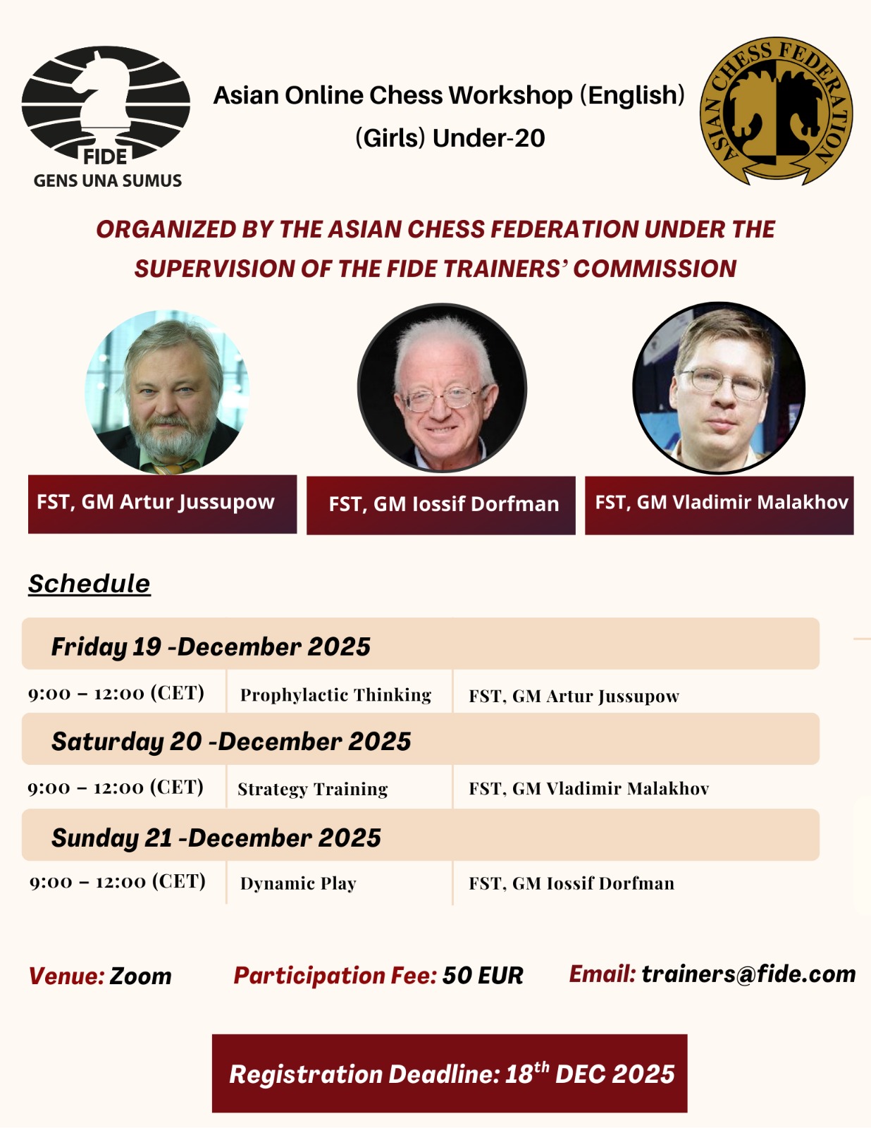 Asian Online Chess Workshop (Open) Under-20 (English), 19-21 December ...